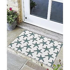 Starfish Welcome Mat Indoor Outdoor Entryway Absorbent Mats for Front Door with Non Slip Backing Doormat Indoor Outdoor Floor Mat 24x36inch, Sea Life Beach Theme Green