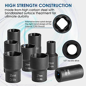 THINKPRO Lug Nut Removal Tool,13 PCS Lug Nut Socket Set, 1/2-Inch Drive Bolt Nut Extractor Kit, Easy Out Lug Nut remover for Damaged, Frozen, Studs, Rusted, Rounded-Off Bolts & Nuts Screws