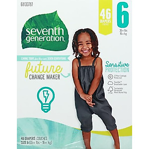 Seventh Generation Baby Diapers, Size 6, 46 Count, Super Pack, for Sensitive Skin