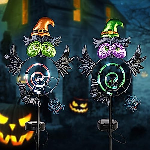 Viveta Halloween Solar Lights Outdoor, 2 Pack Halloween Solar Stake Lights Owl Decor with Led Lights for Pathway Garden Yard Patio