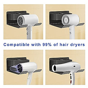 DAZUINIAO Hair Dryer Holder Wall Mounted Self Adhesive Blow Dryer Holder Rack with Plug Hook Aluminum Alloy Bathroom Hair Tool Organizer Compatible with Most Hair Dryers Gray