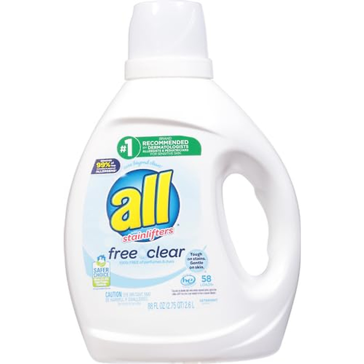 All Liquid Laundry Detergent, Free Clear for Sensitive Skin, 88 Fluid Ounces, 58 Loads