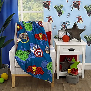 Marvel Avengers Fight The Foes Blue, Red, Green Hulk, Iron Man, Thor, Captain America Super Soft Toddler Blanket