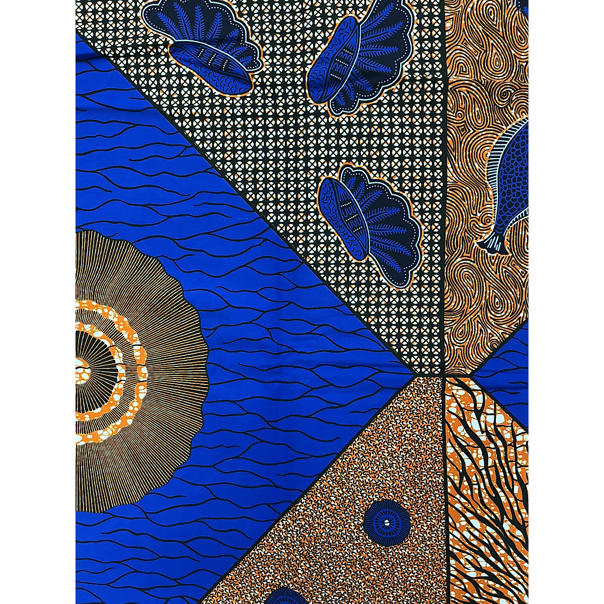 African Guaranteed Wax Block Prints Fabric/African Ankara Wrapper Fabric Wax Fabrics /-Sell by 6 Yards-100% Cotton-for Dresses- Burnt-Orange, Royal-Blue, White,Dark-Blue, Black