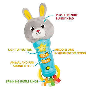 Bambiya Easter Bunny Baby Teething Toy for 6 Months and Up - Baby Teether, Rattle & Musical Toy with Lights, Fun Sound Effects - Baby Easter Basket Stuffer