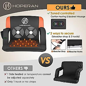 HOPERAN 21" Heated Massage Stadium Seats for Bleachers with Back Support, 3 Levels Heating Massage Stadium Seating for Bleachers Seats with Backs and Cushion Wide, Portable Stadium Chair for Sports
