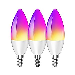 Luntak Smart Small Light Bulbs That Work with Alexa Google Home Echo&SiriShortcut ,Color Changing Light Bulb WiFi-Bluetooth Chandelier Led Light Candelabra E12 Led Bulbs B11/B10 35w Equivalent 3Pack
