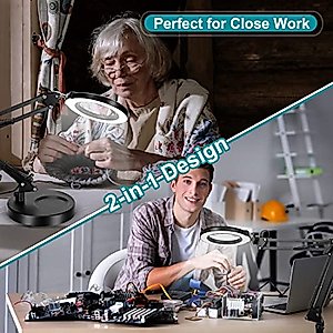Drdefi 5X Magnifying Glass with Light and Stand, 5 Color Modes Stepless Dimmable Desk Lamp with Clamp, Adjustable Swing Arm 2-in-1 LED Lighted Magnifier with Light for Craft Hobby Reading Close Works