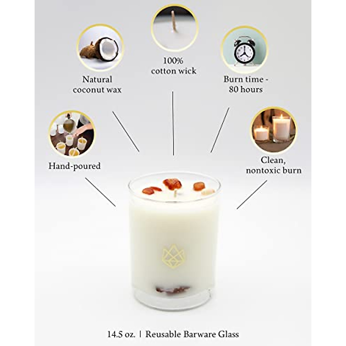 Aluminate Life Luxury Glass Jar Candle, Energy - Red Carnelian Crystal Infused - Scents of Lemon, Grapefruit, & Bergamot - Passion, Confidence, & Vitality - Coconut Wax, Essential Oils, Dr. Developed