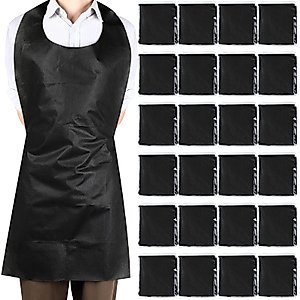 Janmercy 25 Pcs Disposable Black Apron Unisex Bib Apron 20 x 42 Inch Roomy Kitchen Apron for Outdoor Party Cooking BBQ Restaurant Crafting Drawing