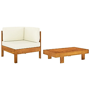 ULUYYUC 2 Piece Patio Lounge Set,Porch Furniture Outdoor sectional Sofa sunroom furnitur Garden Sofa Balcony Sofa Suitable for Porch, Backyard, Pool, Balcony with Cream White Cushions Acacia Wood