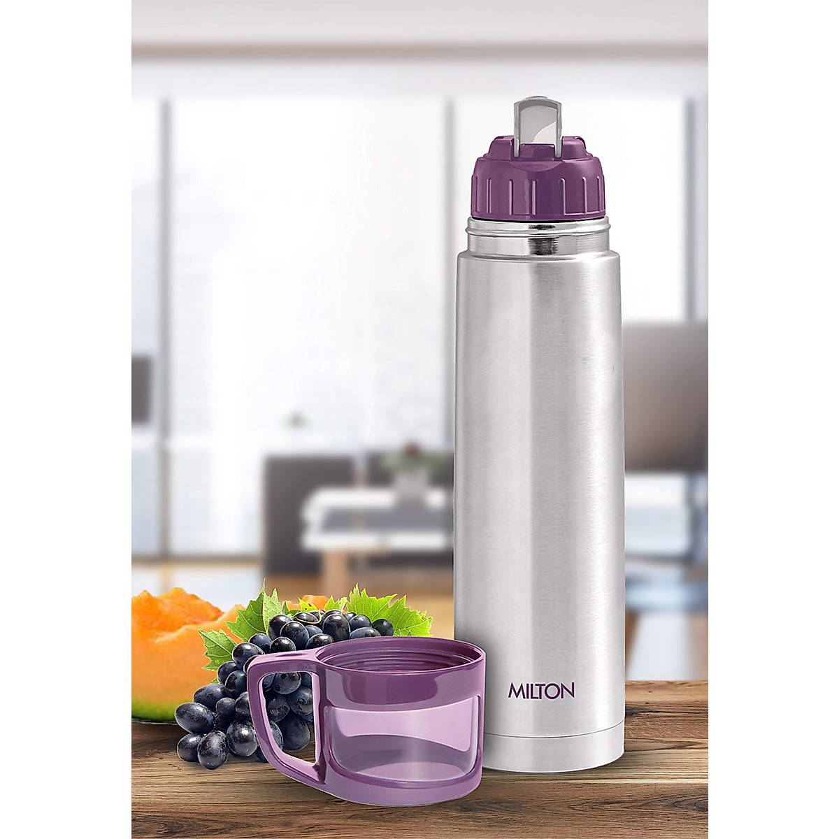 Milton Thermos for Hot Drinks 1000 ml (34 oz), 24 Hours Hot and Cold, Stainless Steel Water Bottle, Double Walled Vacuum Insulated Flask for Hot Coffee, Thermosteel, Leak Proof, Glassy, Purple
