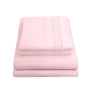 1800 Thread Count Sheet Set – Soft Egyptian Quality Brushed Microfiber Sheets – Luxury Bedding Set with Flat Sheet, Fitted Sheet, Pillow Cases, Full, Pale Pink, Sheet Set