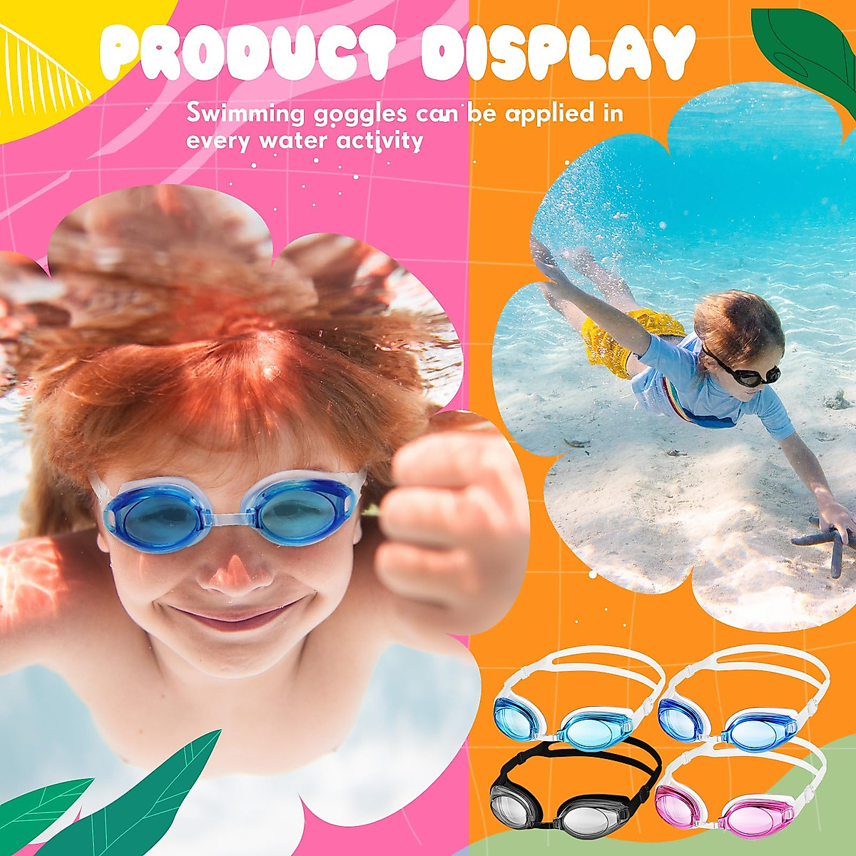 Kanayu 72 Pairs Swimming Goggles for Adult with 72 Set Ear Plug and Nose Clips Youth Anti Fog Water Sport Swim Goggles No Leaking Wide Vision Swim Glasses, 4 Color