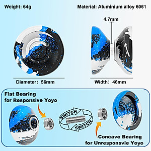 Hksod Yoyo Responsive Professional Yoyos for Kids 8-12 Beginners,Unresponsive Yo Yo for Adults Metal Trick Yoyos with Yo-yo Bearing Accessories - Black Blue