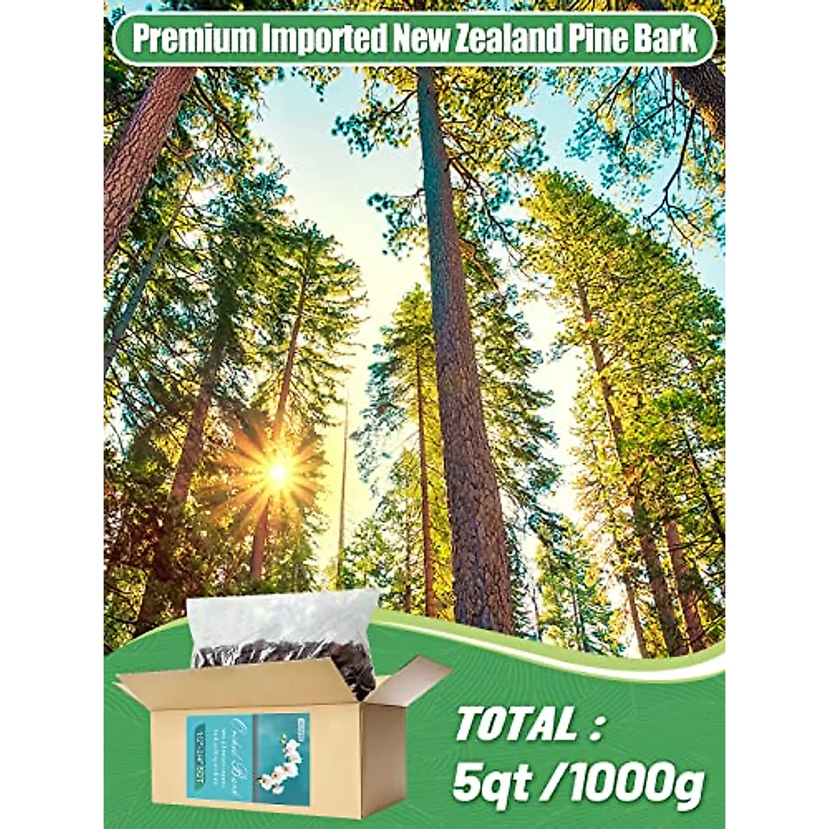 5 Quarts Orchid Potting Bark, Sun-Dried New Zealand Medium Organic Pine Wood Chip Barks for Orchids Mix Plant Compost, Natural Houseplant Mulch for Plant Root Development