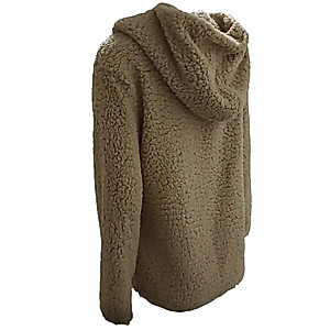 Mayntop Women Furry Jacket Hooded Coat Plus Size Solid Color Polar Fleece Plain Shearling Sherpa Pocket Lambswool Zipper Outerwear(A Black,3XL)