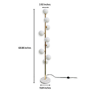 beaysyty Modern Simplicity Floor Lamp for Office Cafe Den Living Room Bedroom, On/Off Foot Switch, White Glass Ball Lampshade and Golden Metal Lamp Body - 9 Bulbs Included