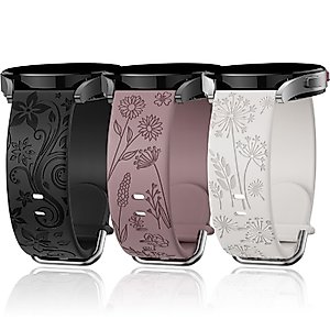 Flower Engraved Bands Compatible with Samsung Galaxy Watch 7/ FE/ 6/5/ 4/ Active 2 40mm 44mm/ 5 Pro 45mm/ Watch 6/4 Classic 43mm 47mm 42mm 46mm, 3 Pack 20mm Soft Silicone Replacement Watch Band BPS