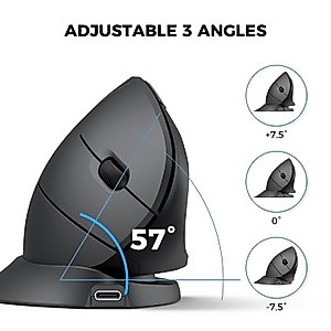 iClever Ergonomic Mouse, 2.4G Wireless Vertical Mouse with 4 Adjustable DPI, Silent Click, 7 Buttons, 3 Adjustable Tilt, Rechargeable Mouse Jiggler for Laptop, Desktop, PC, Computer, Windows 8/10/11