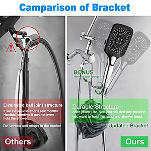 CyberWater 12 Inch Shower Head with Handheld Spray Chrome Built-in Power Wash Mode 3-way Diverter with Pause Setting, Adjustable Extension Shower Arm, 71 Inches Stainless Steel Hose