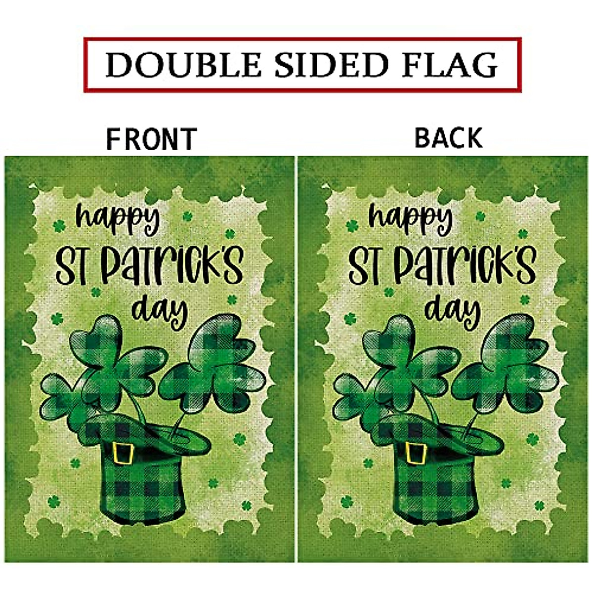 St Patricks Day Garden Flag Shamrocks Clovers Buffalo Plaid Top Hat Vertical Double Sided Holiday Outdoor Yard Decor 12.5 x 18 Inch