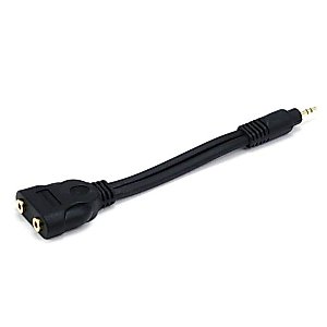 Monoprice Audio Cable - 0.58 Feet - Black | Premium 3.5mm Stereo Male to 2 3.5mm Stereo Female 22AWG, Gold Plated