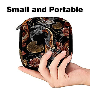 Sanitary Napkin Storage Bag, Embroidery Koi Fish Water Lily Menstrual Cup Pouch, Portable Sanitary Napkin Pads Storage Bags Feminine Menstruation First Period Bag for Teen Girls Women Ladies