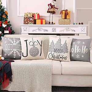 Gray Christmas Pillow Covers 20x20 Set of 4, Xmas Pillow Covers Farmhouse Christmas Decorations Winter Holiday Decor Throw Cushion Case for Home Couch