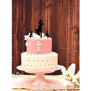 NSHYXXSPY Mr and Mrs Wedding/Engagement/Marriage Cake Topper - Bride Hold Groom with Flowers Besides Two Pet Dogs Silhouette Cake Decoration Supplies