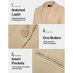 Sucolan Open Front Blazer for Women Business Causal Suit Jackets Fitted Long Sleeve Blazer Jackets Khaki M
