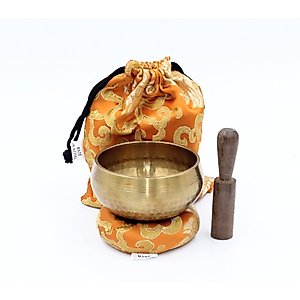 Tibetan Hand Hammered Singing Bowl-For Meditation, Yoga, Sound Therapy, Spiritual Healing, Prayer, Mind and Body Relaxation (3") (Orange)