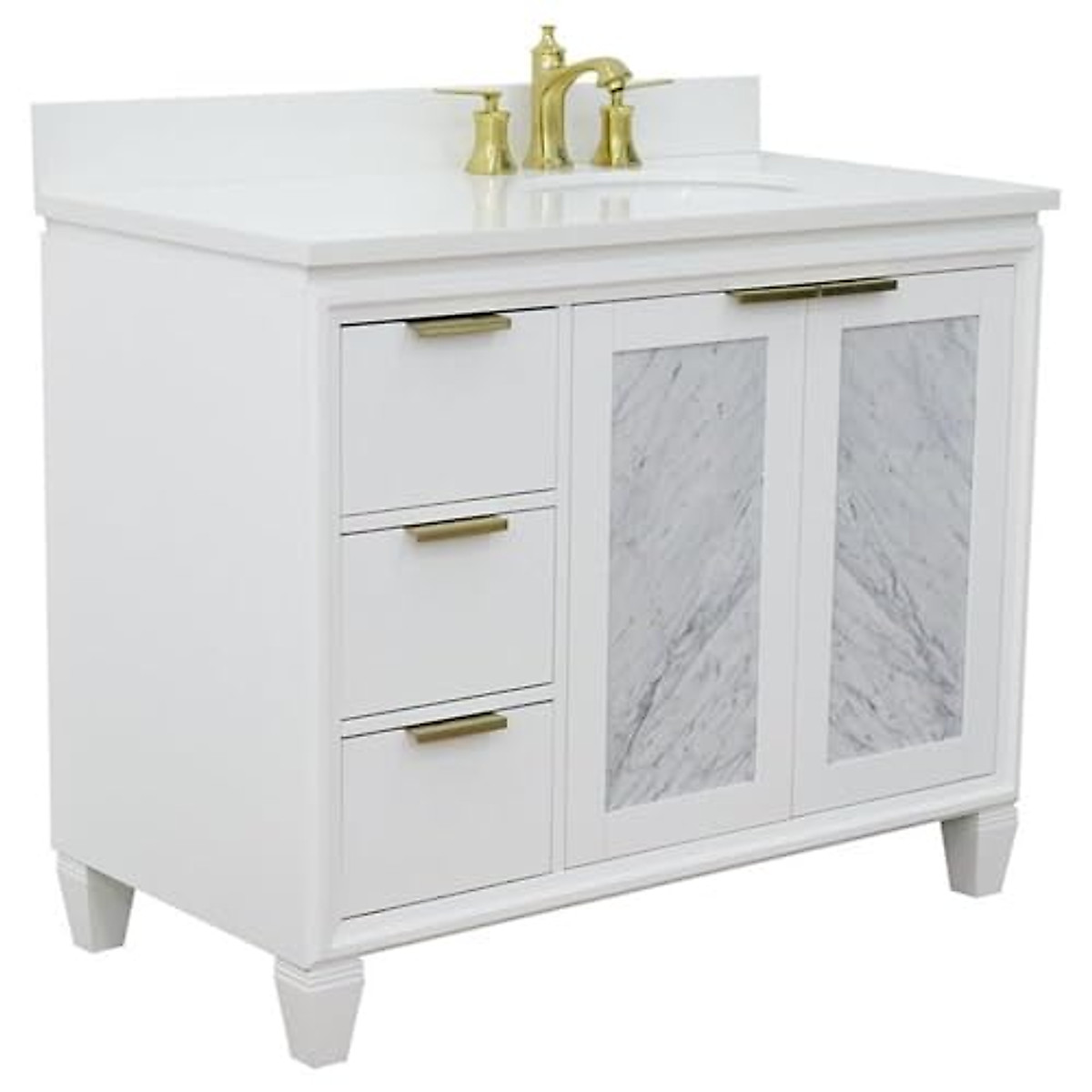 Trento 43" Solid Wood Vanity with Right Oval Sink in White Quartz Stone