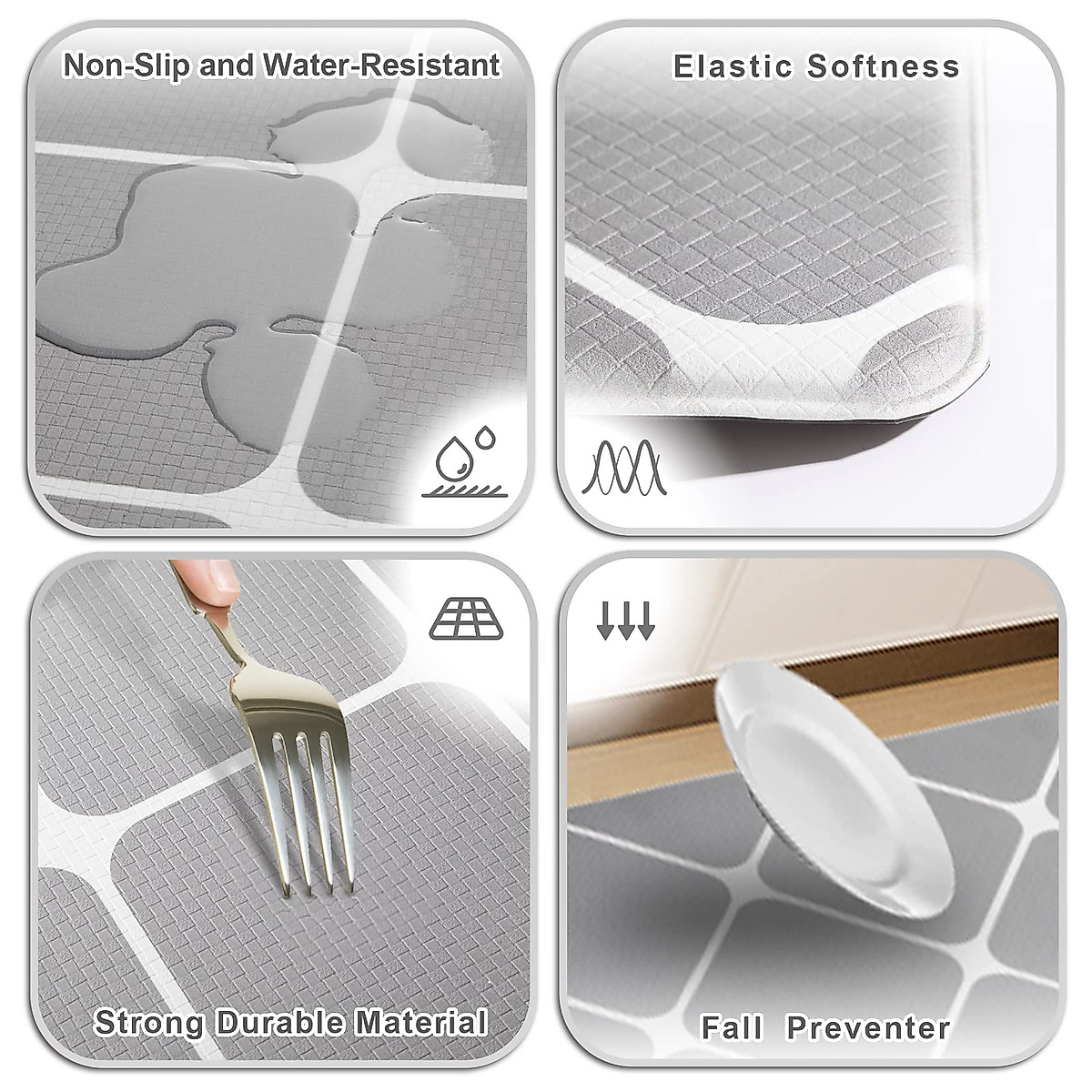 LitheMeta, Anti-Fatigue Kitchen Rug, Waterproof Non-Slip Kitchen mat and Carpet Heavy Duty PVC Ergonomic Comfort Foam Carpet, Suitable for Kitchen, Floor Home, Office, Sink, Laundry(17.3x30, Grey)