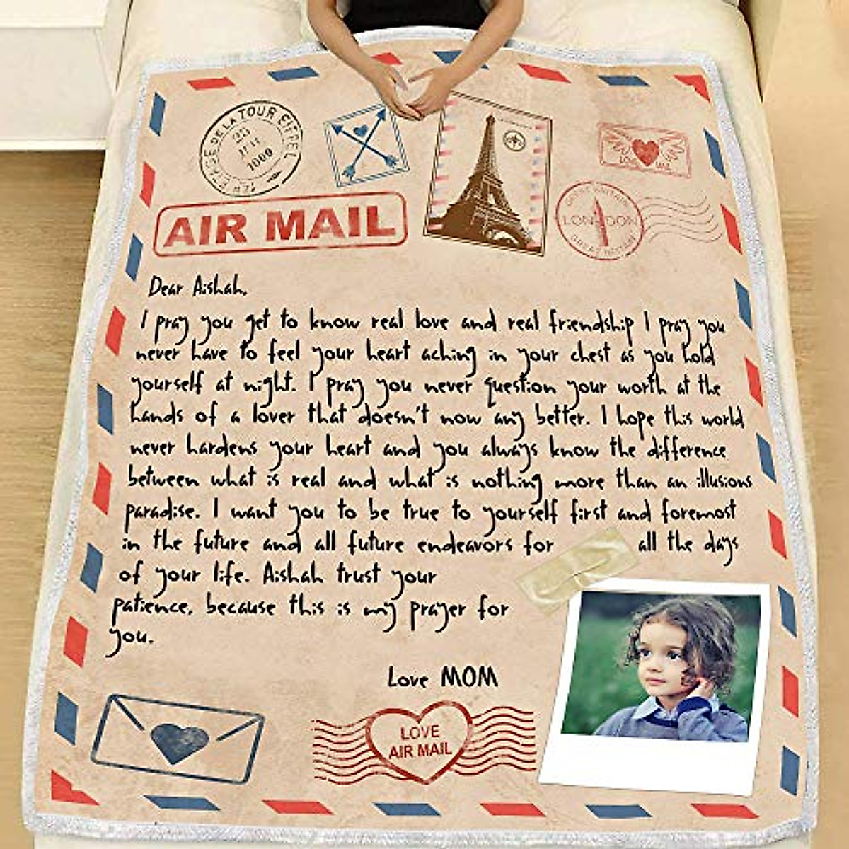 Personalized Photo Letter Blanket Throw Fleece Custom Postal Picture Gift Inspirational Moments Present to My Daughter Son from Mom Dad Customized for Husband Wife (50x60)