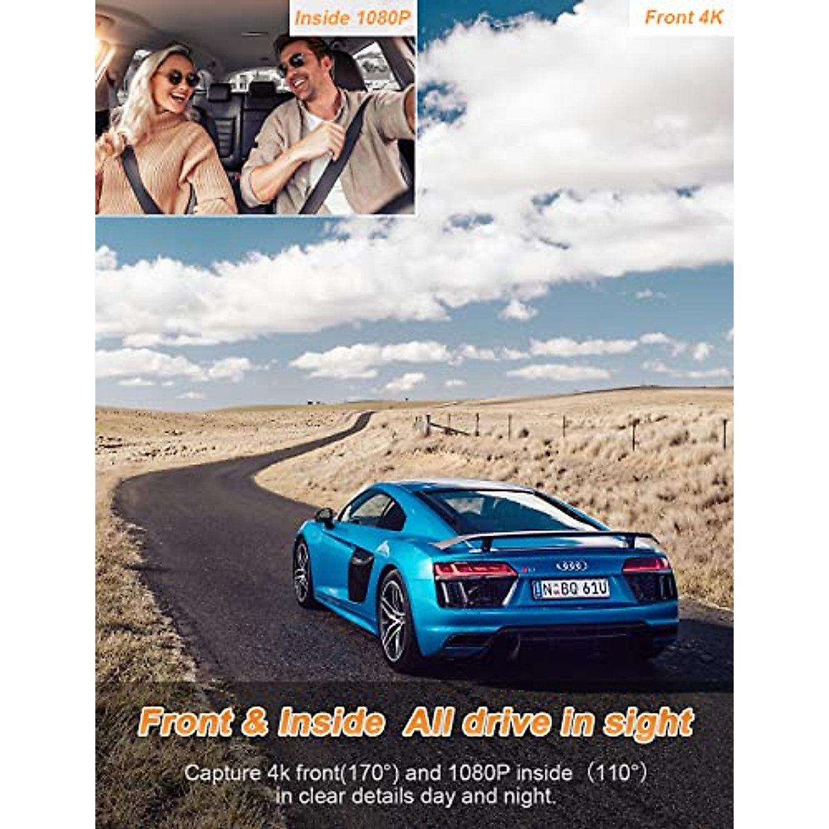 4K Dual Dash Cam, with WiFi GPS, Otovoda Dash Cam Front and Inside, 4K Front/2K Front/1080P Front+1080P Inside, Dual Dash Camera for Cars with Super Night Vision, Parking Monitor, Support 256GB Max