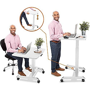 Stand Steady Multifunctional Mobile Podium Desk | Portable Sit to Stand Lectern with Pneumatic Height Adjustment & Tilting Desktop | Rolling Laptop Stand | Mobile Desk for School, Home, Office (White)