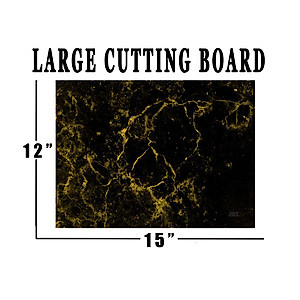Black Gold Marble Stone Pattern Textured Marble Art Kitchen Glass Cutting Board Modern Decorative Gift Abstract Wavy Contrast Design