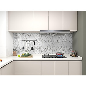 Decoroom Marble Contact Paper 17.71''×118''，White Grey Peel and Stick Wallpaper，Glossy Self Adhesive Marble Granite Paper for Kitchen Countertops Cabinets