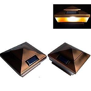 6-pack Garden Solar Copper Post Deck Cap Square Fence Lights 4" X 4" with AMBER LED lights
