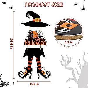 Reversible Witch Halloween Decor/Christmas Decorations for Home Indoor Outdoor, 25×10 inch Wooden Happy Halloween Wall Porch Door Sign Hanging Decor, Merry Grinchmas Door Decor Xmas Holiday Decoration