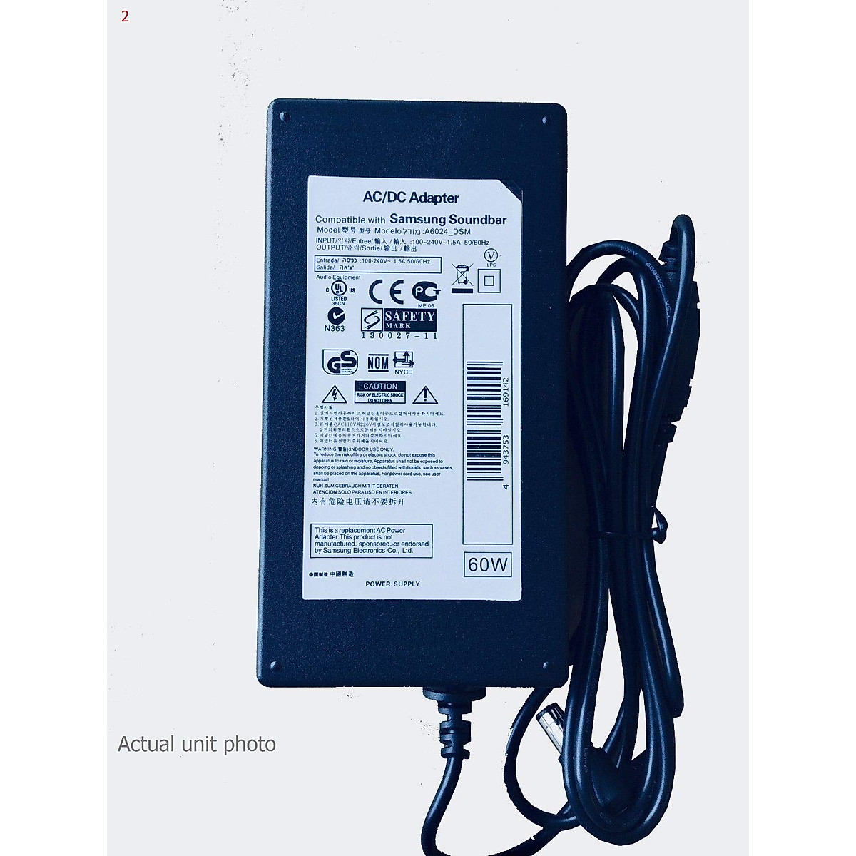 AC Adapter - Power Supply Compatible with Samsung Soundbar HW-K460 & HW-K460/ZA