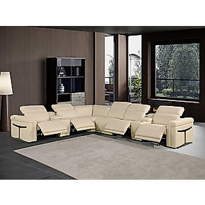 BlackJack Furniture Riccardo 8-Piece Italian Leather Sectional Sofa with 4 Power Reclining Couch Seats, USB & Wireless Chargers, Headrests, Lumbar Support, Cup Holder, and Console Storage, Beige