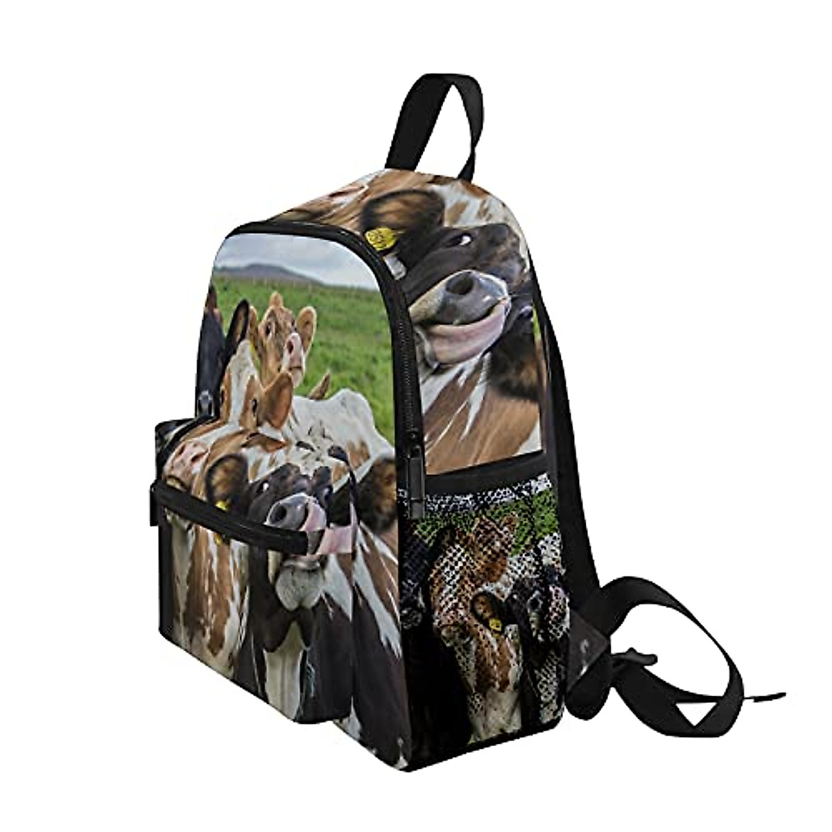 Kids Backpack Farm Animal Cow Cattles Toddlers Schoolbag with Chest Strap & Bottle Holder Rucksack for Preschool Nursery Girls Boys, Lightweight