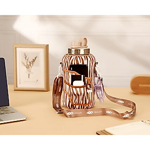 H2O Capsule 2.2L Half Gallon Wide Mouth Water Bottle with Storage Sleeve and Removable Straw - Hydration Tracker Jug with Measurements Marked – Shatterproof BPA-Free, (Libra Zebra)