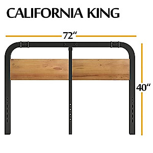 BOSRII California King Headboards Only, Rustic Solid Wood Board with Black Metal Frame, Add On Design 40 Inches Tall and Adjustable Height, Easy Assembly