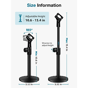 InnoGear Desktop Microphone Stand, Upgraded Adjustable Table Mic Stand with Mic Clip and 5/8" Male to 3/8" Female Screw for Blue Yeti Snowball Spark & Other Microphone