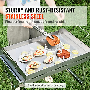 VEVOR Stainless Steel Griddle, 23.5"x16" Pre-Seasoned Stove Top Griddle, Rectangular Double Burner Griddle Pan, Non-Stick Family Pan Cookware with Handles and Oil Groove, for BBQ, Gas Grills, Silver