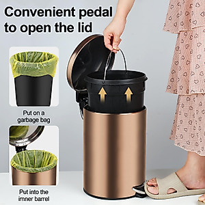 Garbage Bin, Gold Stainless Steel Foot Open Lid Garbage Bin, 8l/2.1 Gallon Detachable Garbage Bin with Lid, Foot Operated, Circular, Suitable for Large Garbage Bins in Toilets, Kitchens, Living Room