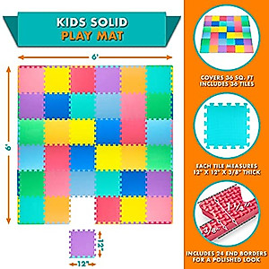 ProsourceFit Puzzle Solid Foam Play Mat for Kids - 36 tiles with edges